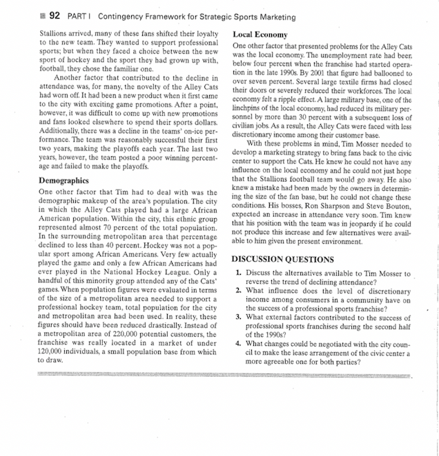 Solved 1a. Discuss the alternatives available to Tim Mosser | Chegg.com