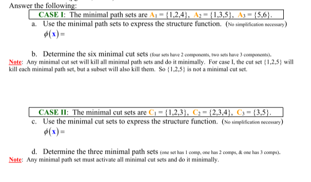 Solved Answer the following: CASE I: The minimal path sets | Chegg.com