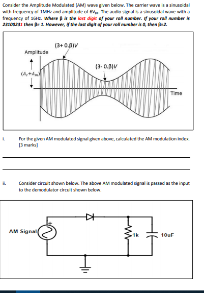 Solved Consider the Amplitude Modulated (AM) wave given | Chegg.com