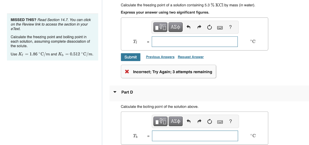 Solved Calculate the freezing point of a solution containing | Chegg.com