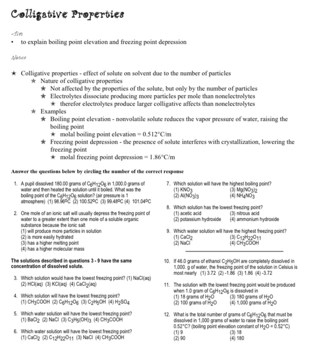 Solved Colligative Properties . to explain boiling point | Chegg.com