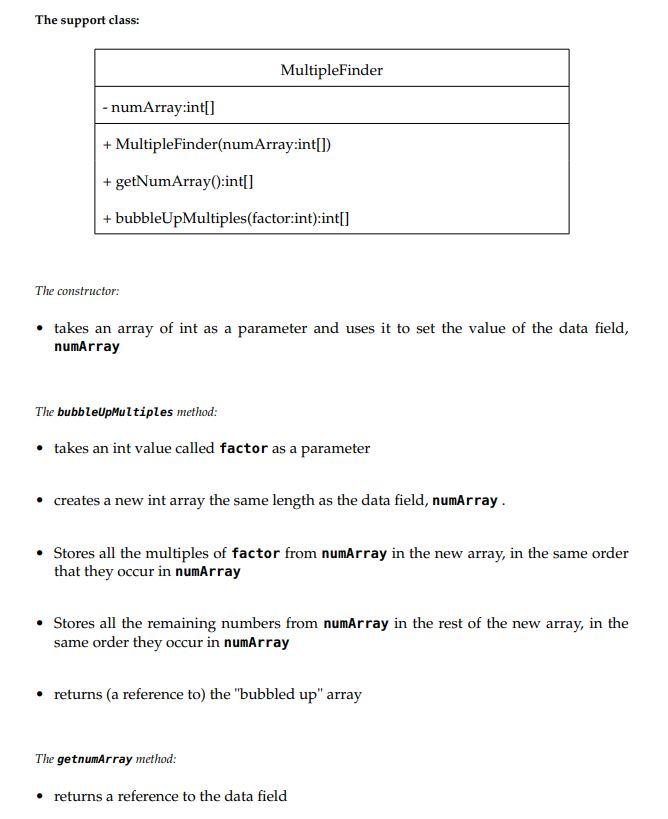 Solved The support class: The constructor: - takes an array | Chegg.com