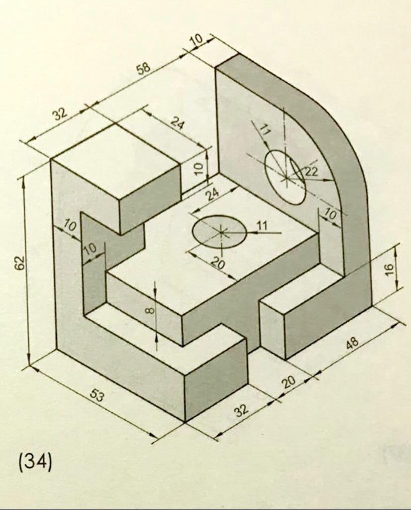 how can I draw this image from top, right and front | Chegg.com