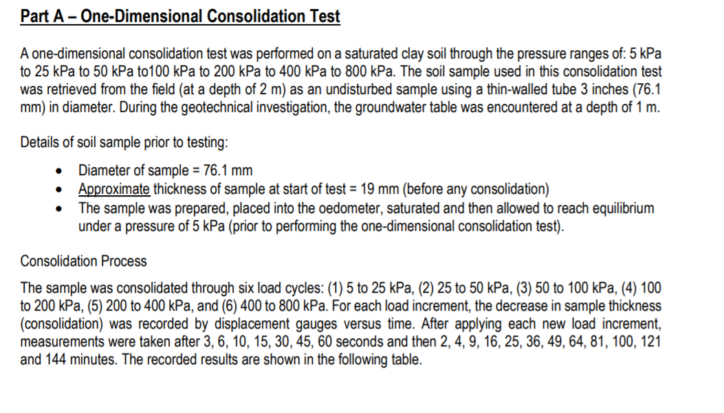 Part A-One-Dimensional Consolidation Test A | Chegg.com