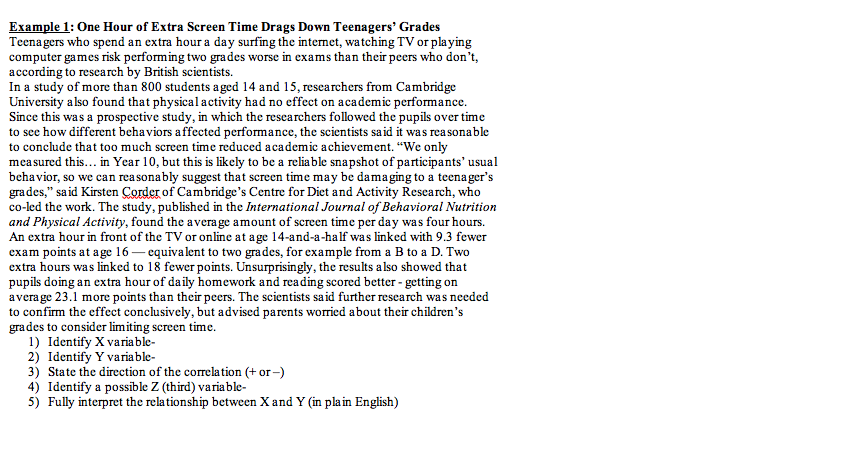 Solved Example 1: One Hour of Extra Screen Time Drags Down | Chegg.com