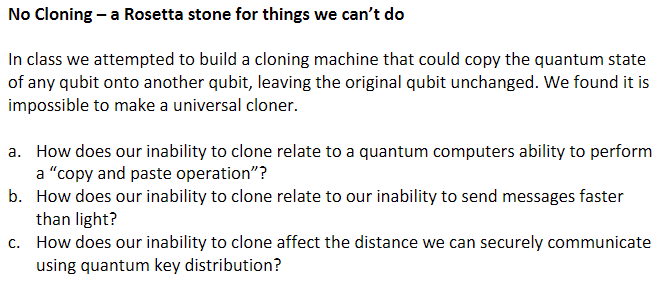 Solved No Cloning - a Rosetta stone for things we can't do | Chegg.com