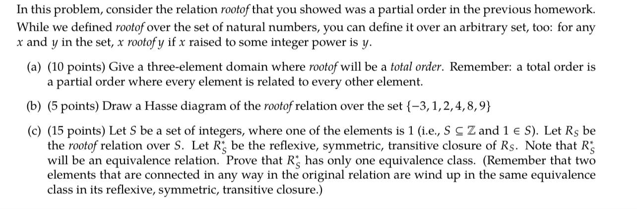 In this problem, consider the relation rootof that | Chegg.com