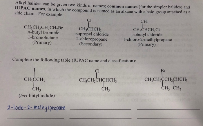 Solved Alkyl halides can be given two kinds of names; common | Chegg.com