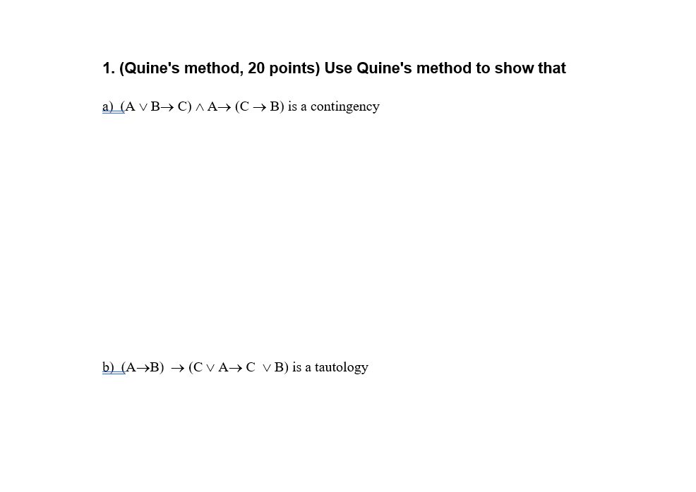 Solved 1. (Quine's method, 20 points) Use Quine's method to | Chegg.com