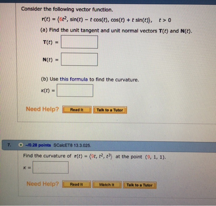 Solved Consider the following vector function. r(e) -(6t, | Chegg.com