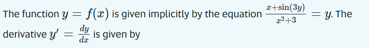 Solved The function y=f(x) ﻿is given implicitly by the | Chegg.com