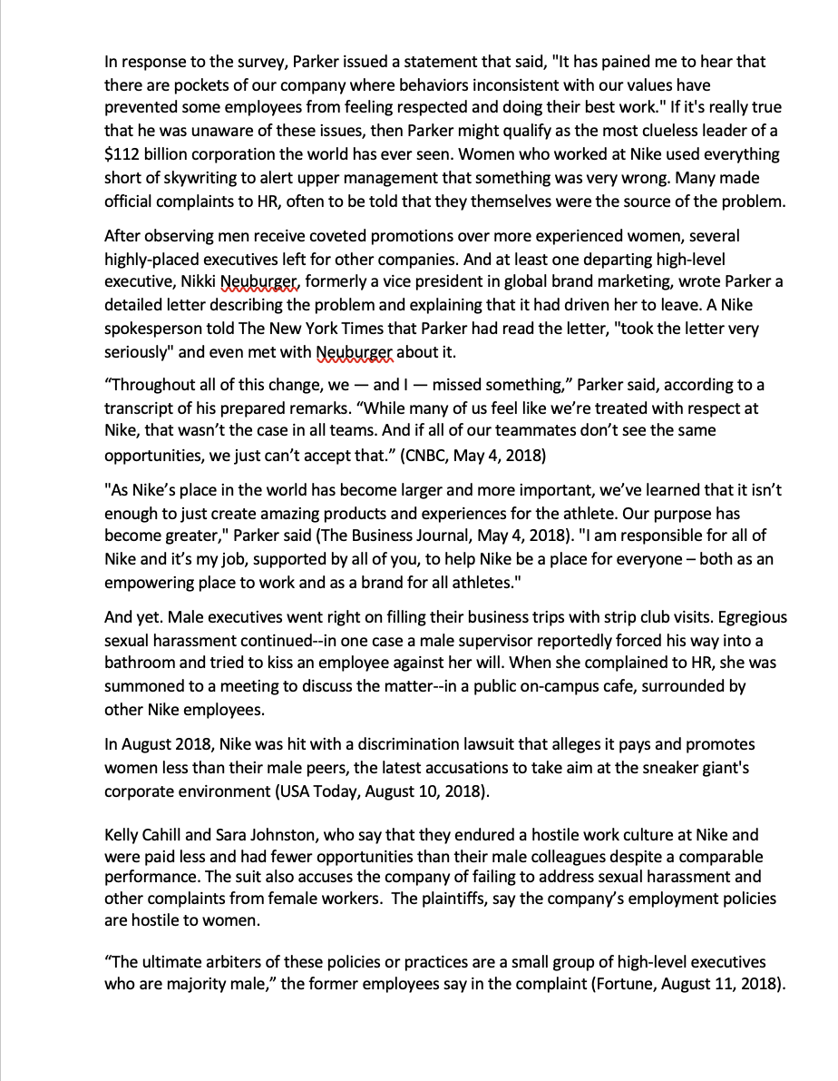 Solved NIKE Case Study In April 2018, the media was made | Chegg.com