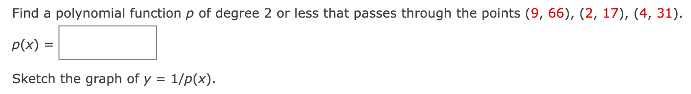Solved Find a polynomial function p ﻿of degree 2 ﻿or less | Chegg.com