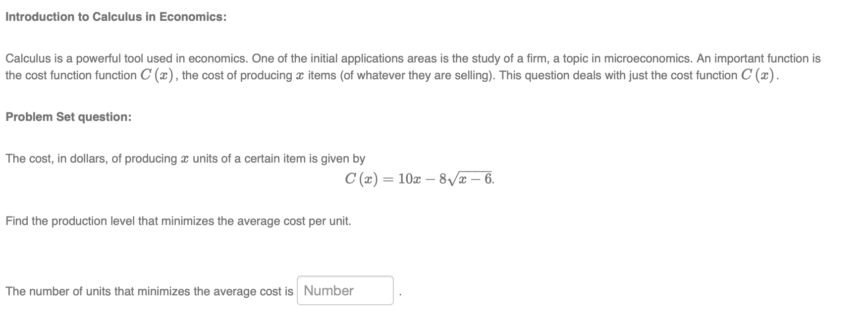 Solved Introduction to Calculus in Economics: Calculus is a | Chegg.com