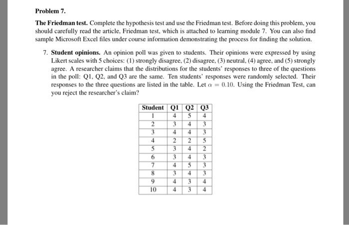 Solved Problem 7 The Friedman test. Complete the hypothesis | Chegg.com
