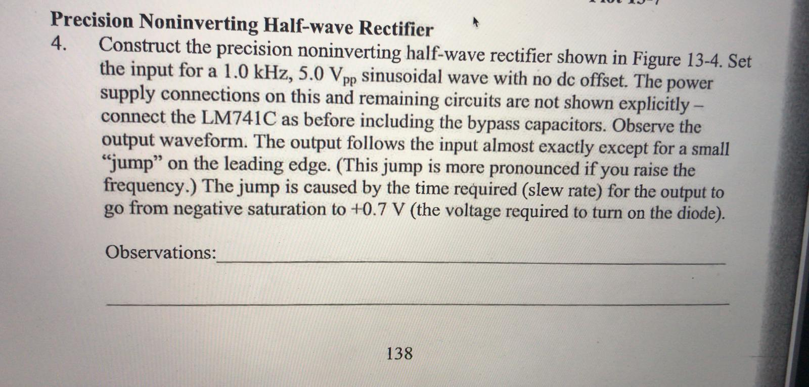 Solved Precision Noninverting Half-wave Rectifier 4. | Chegg.com