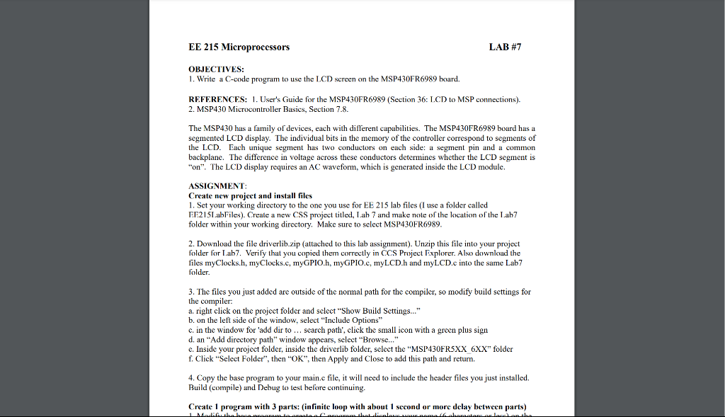 EE 215 Microprocessors LAB#7 OBJECTIVES: 1. Write a | Chegg.com