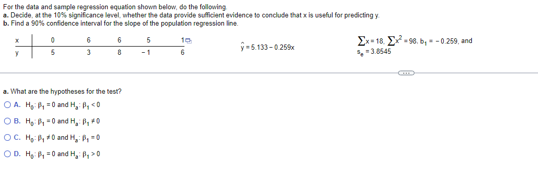 Solved For the data and sample regression equation shown | Chegg.com
