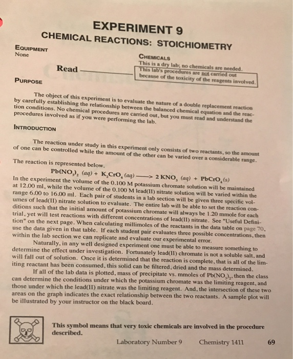 Solved EXPERIMENT 9 CHEMICAL REACTIONS: STOICHIOMETRY | Chegg.com