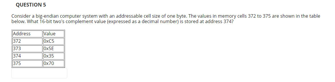 Solved QUESTION 5 Consider a big-endian computer system with | Chegg.com