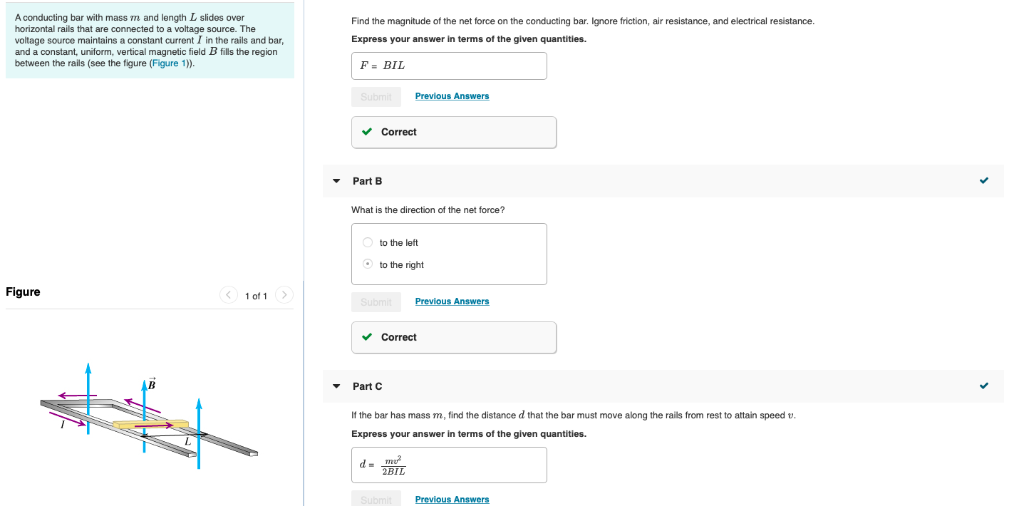 Solved A conducting bar with mass m and length L slides over | Chegg.com