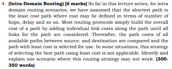 Solved 4. (Intra-Domain Routing) [6 marks] So far in this | Chegg.com