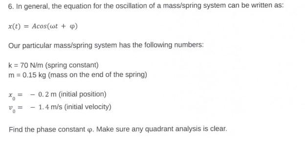Solved 6. In general, the equation for the oscillation of a | Chegg.com