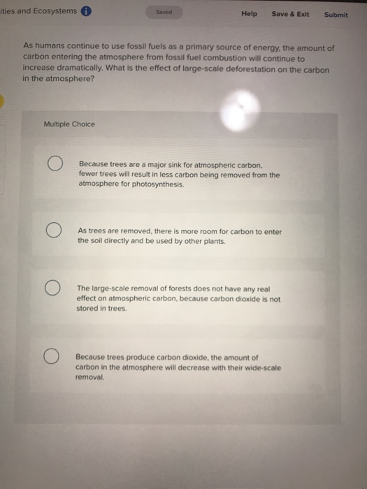 Solved ities and Ecosystems G Saved Help Save& Exit Submit | Chegg.com
