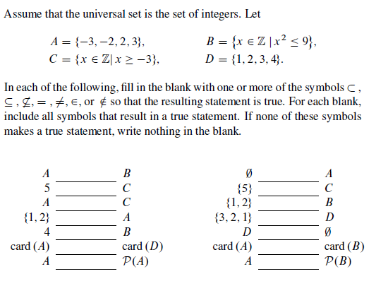 Solved Assume that the universal set is the set of integers. | Chegg.com
