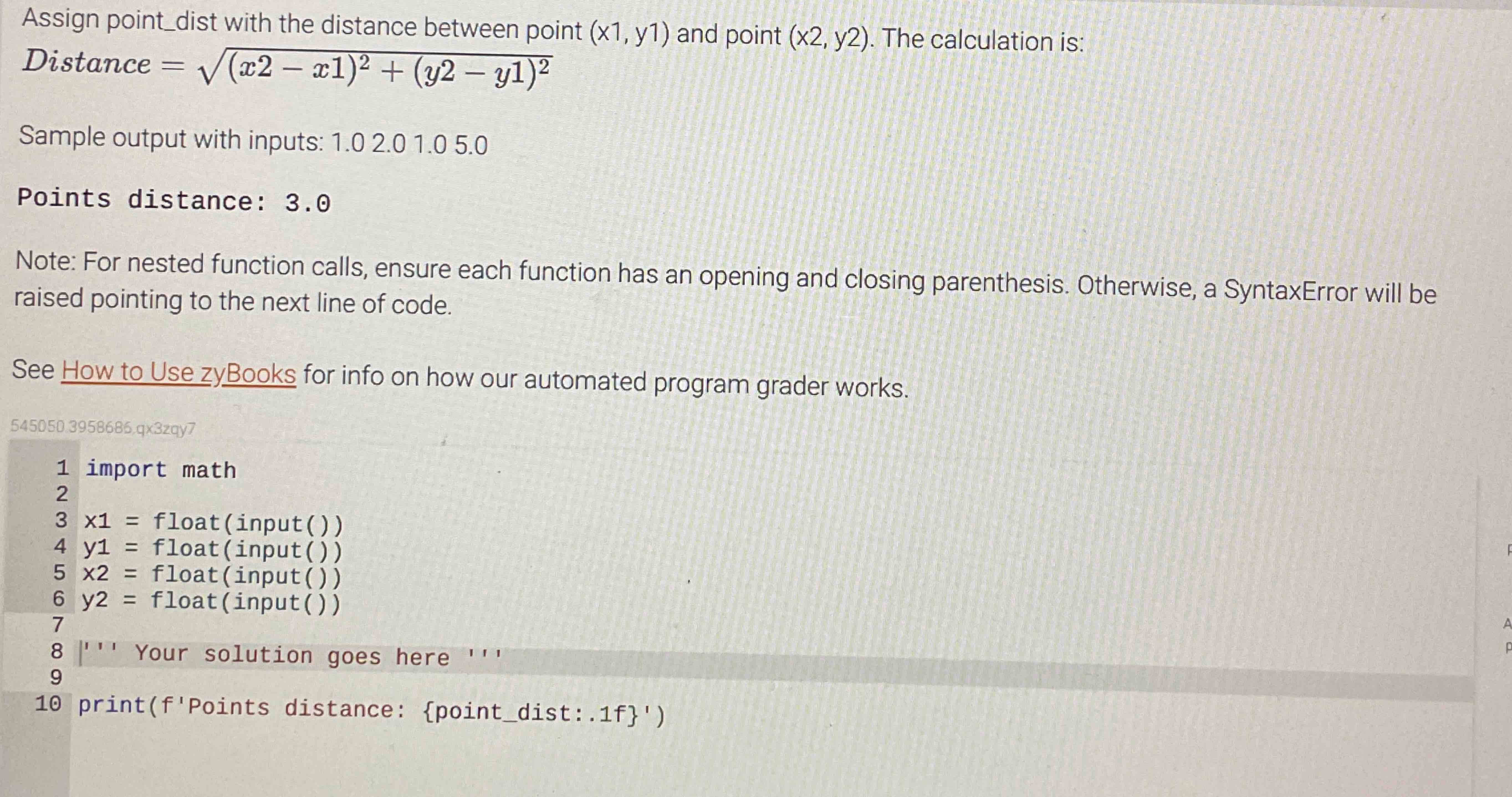 Solved Assign point_dist with the distance between point | Chegg.com