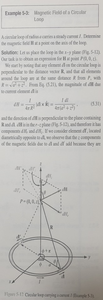 Solved Magnetic Field of a Circular Loop Example 5-3: A | Chegg.com