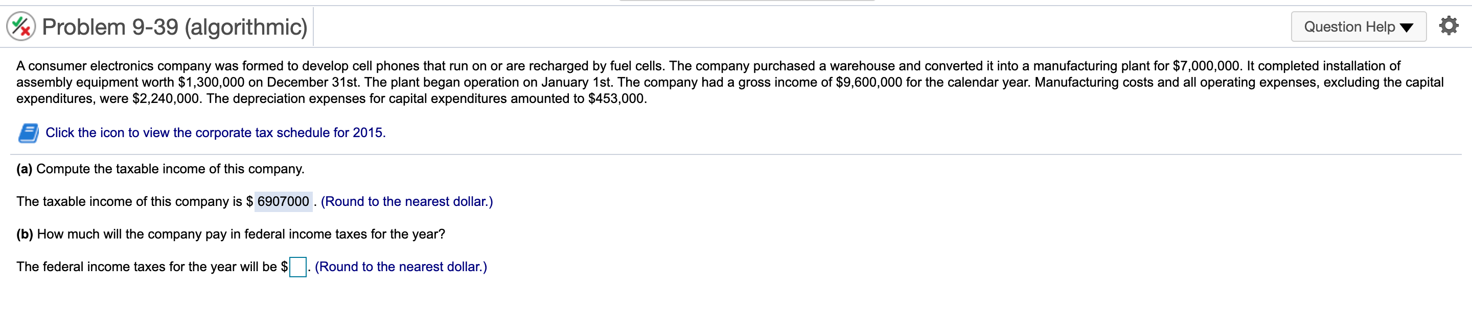 Solved %) Problem 9-39 (algorithmic) Question Help A | Chegg.com