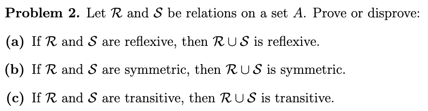 Solved Problem 2. Let R and S be relations on a set A. Prove | Chegg.com