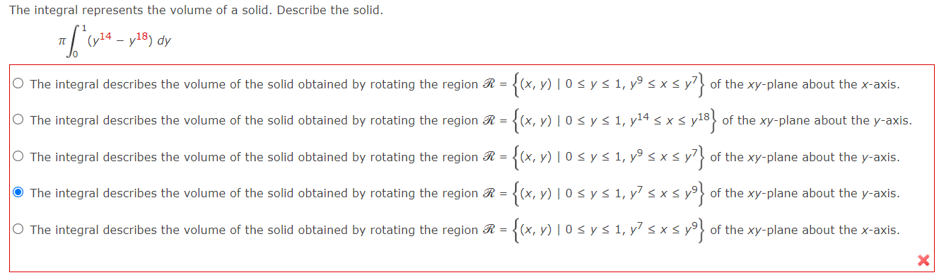 Solved The integral represents the volume of a solid. | Chegg.com
