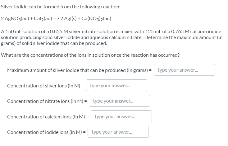 Solved Silver iodide can be formed from the following | Chegg.com