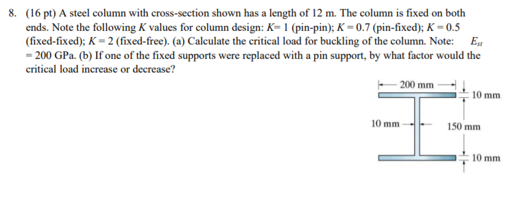 Solved 8. (16 pt) A steel column with cross-section shown | Chegg.com