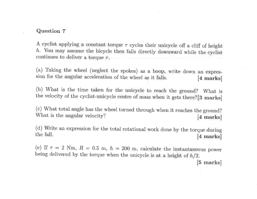 Solved A cyclist applying a constant torque τ cycles their | Chegg.com