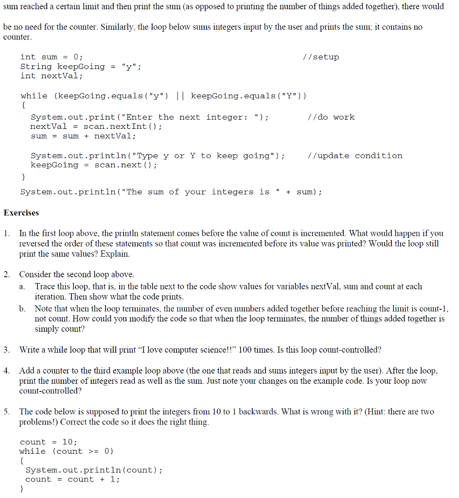 Solved Prelab Exercises Section 54 In A While Loop