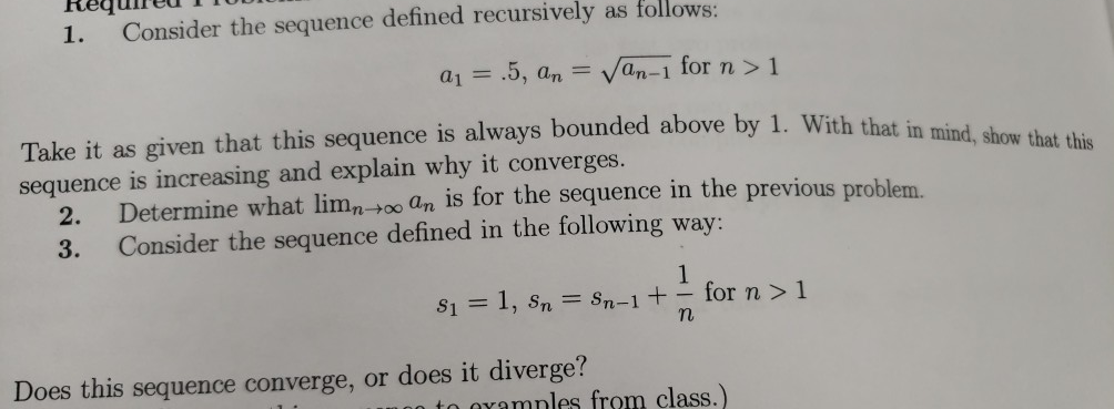 Solved 1 Consider The Sequence Defined Recursively As 1989