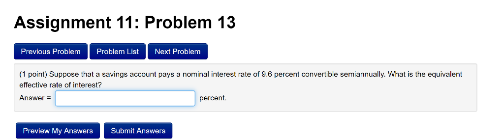 Solved Assignment 11: Problem 13 Previous Problem Problem | Chegg.com