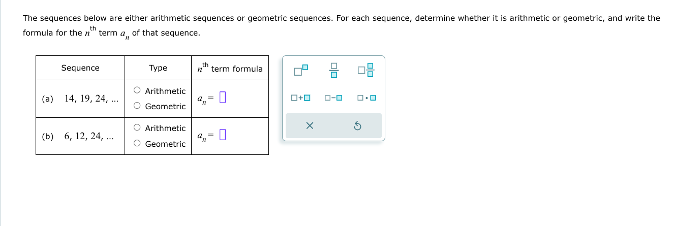 Solved The sequences below are either arithmetic sequences | Chegg.com