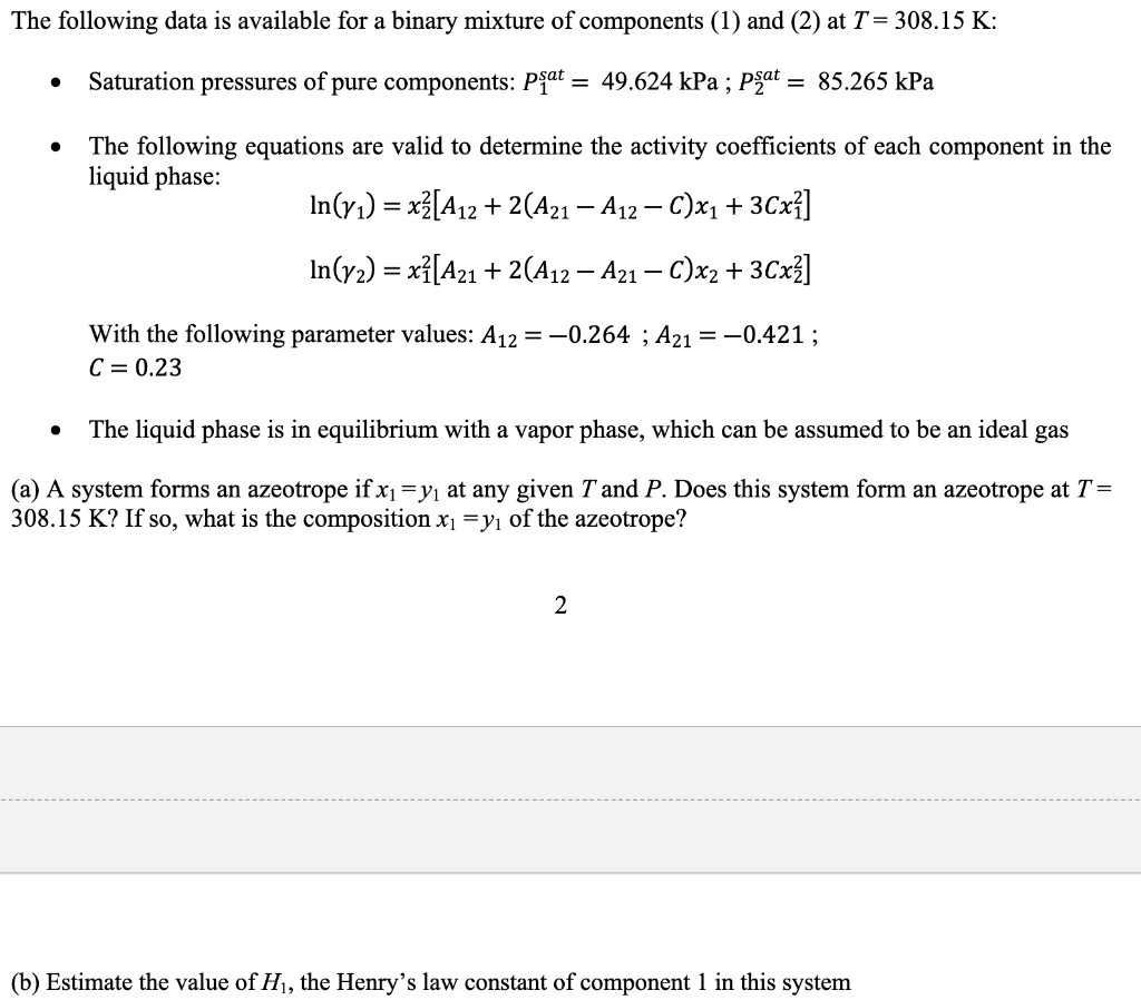 Solved The following data is available for a binary mixture | Chegg.com