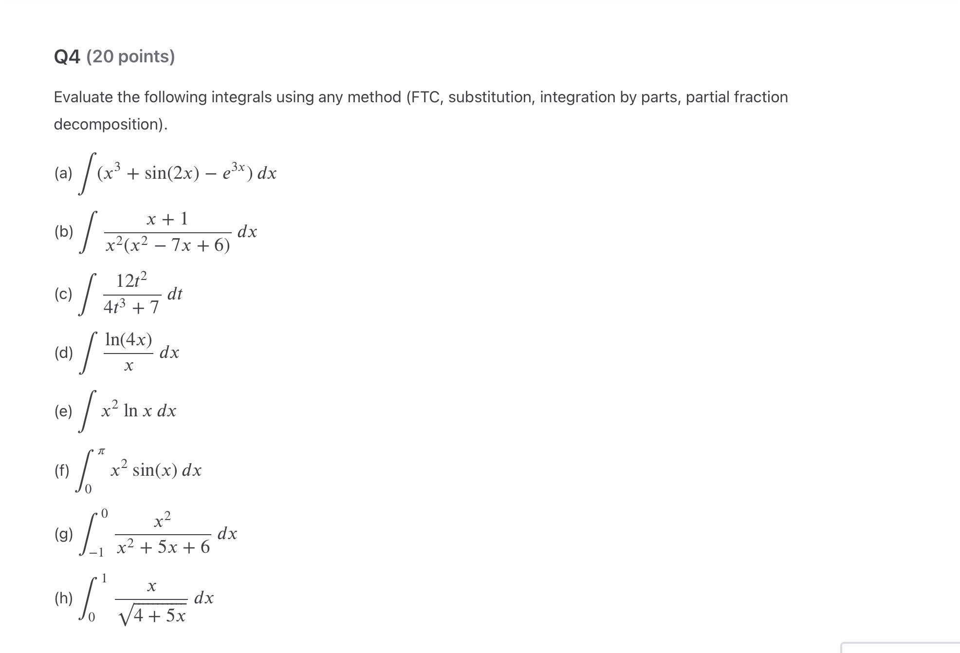Q4 (20 ﻿points)Evaluate the following integrals using | Chegg.com