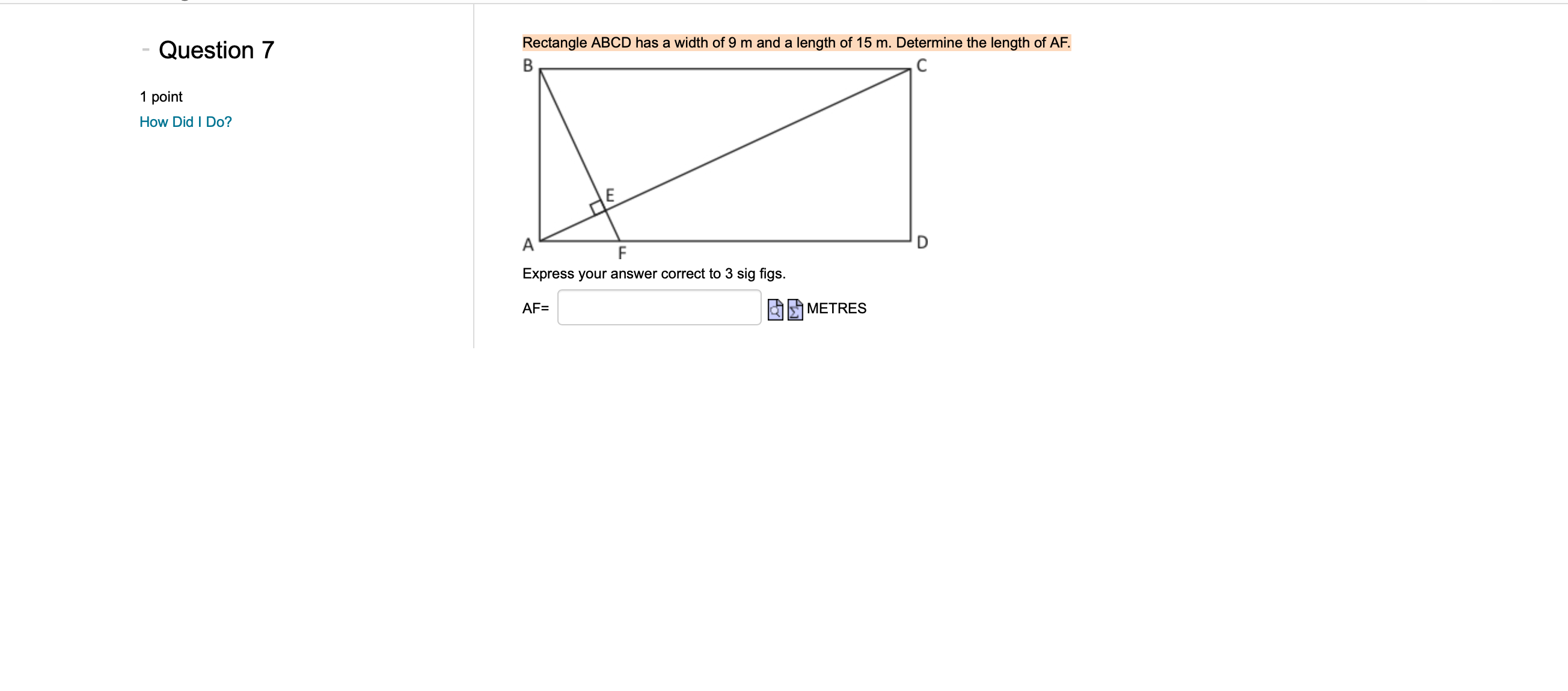 Solved Rectangle ABCD has a width of 9 m and a length of 15 | Chegg.com