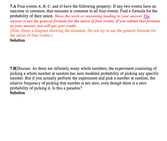 Solved 7.A Four events A, B, C, and D have the following | Chegg.com