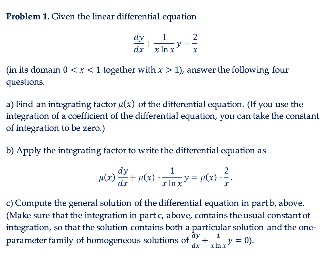 Solved Problem 1. Given the linear differential equation | Chegg.com