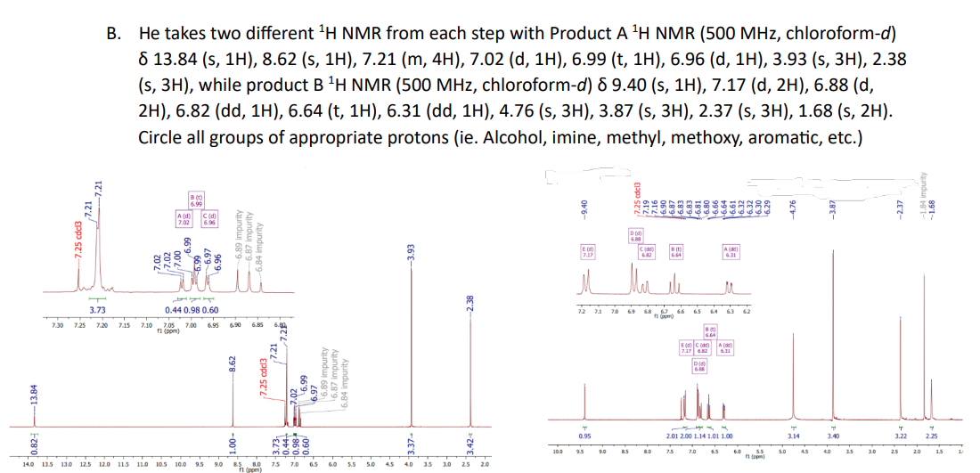 Solved 3. He takes two different 1H NMR from each step with | Chegg.com