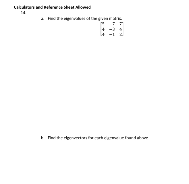 Solved Calculators and Reference Sheet Allowed 14. a. Find | Chegg.com