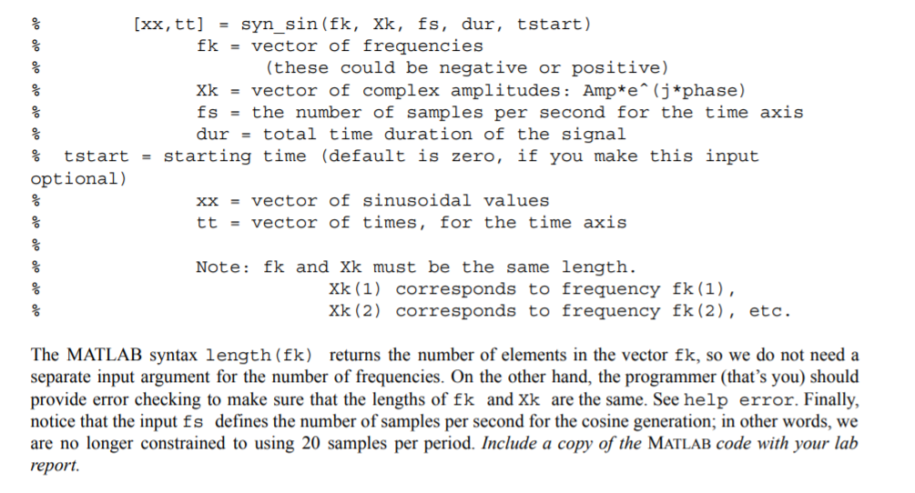Solved Write an M-file called syn_sin.m that will synthesize | Chegg.com