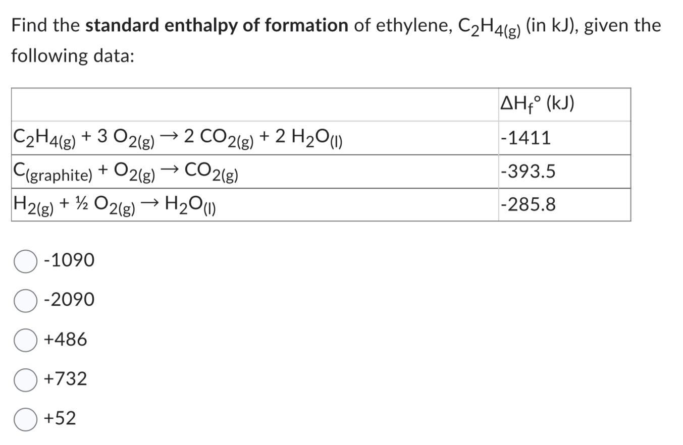 Solved Find the standard enthalpy of formation of ethylene, | Chegg.com